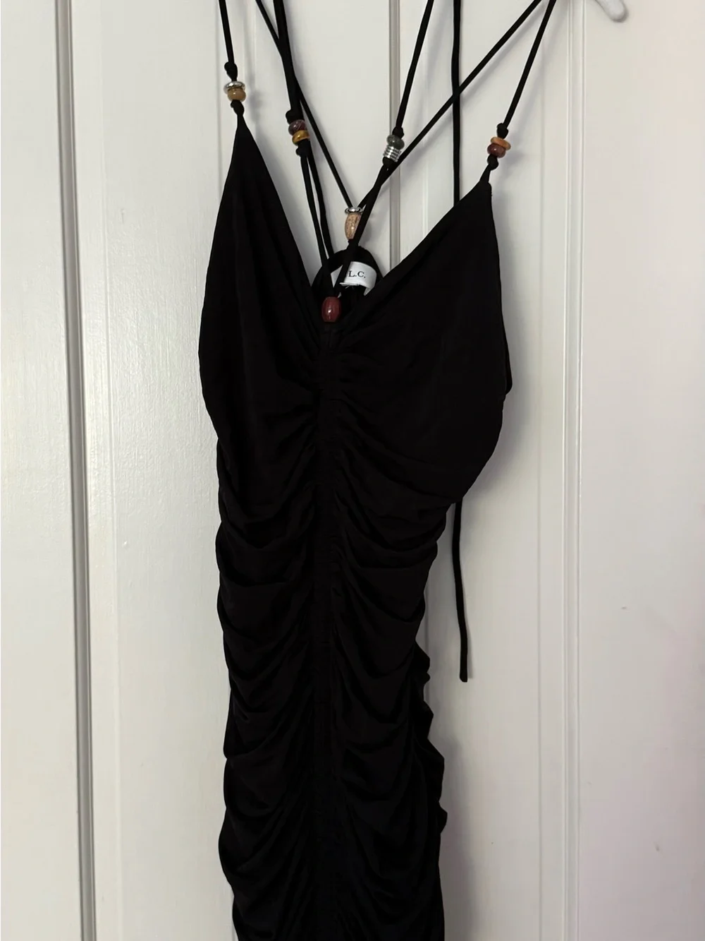 A.L.C. | Dresses | Alc Black Ruched Mini Dress With Beaded Strap Detail ...